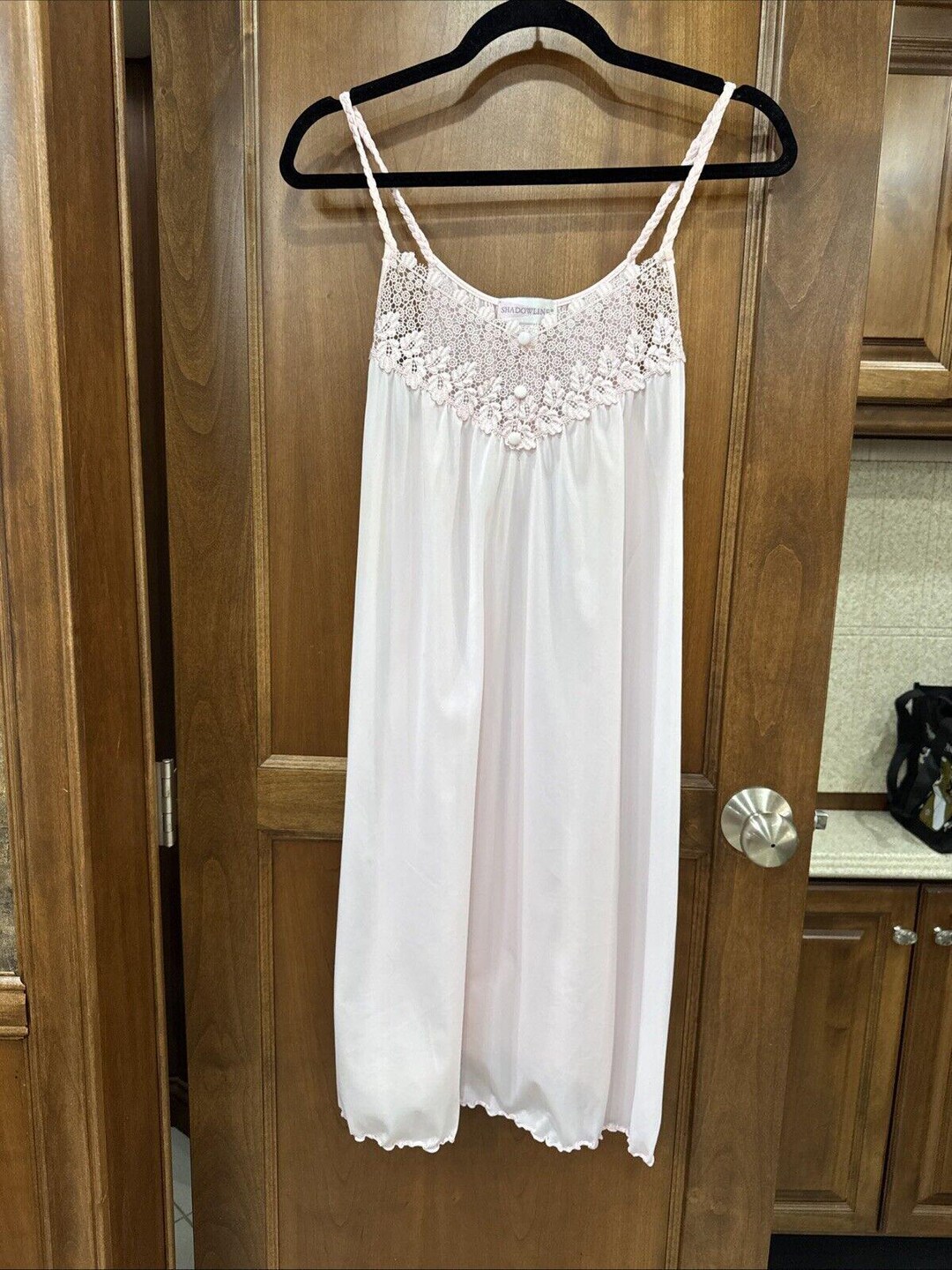 Shadowline Pink Lace Negligee, Lace Nightgown Sz M Crimp Curl Hem Full ...