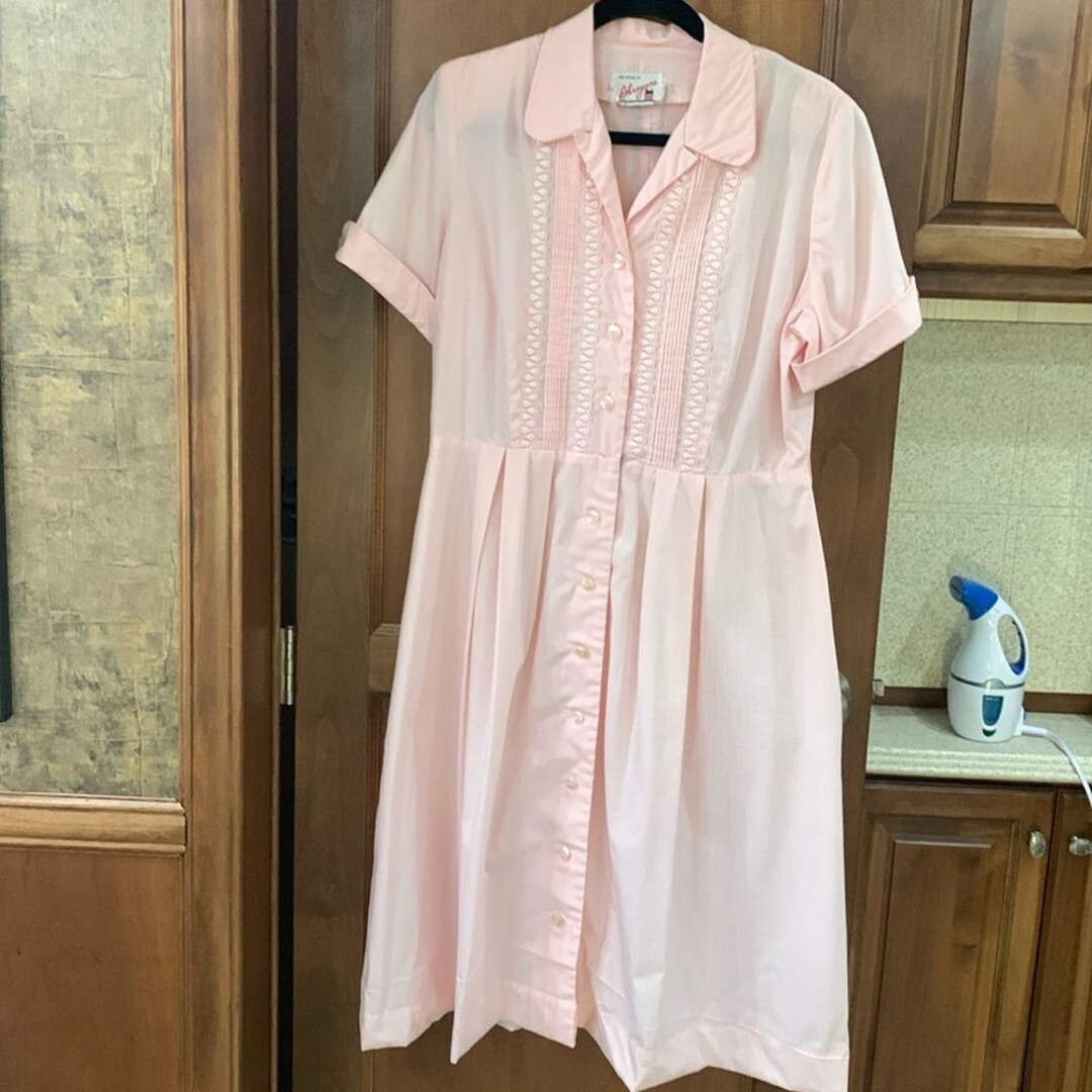 60s House of Shriners Pink Cotton Button Down Dress - Etsy