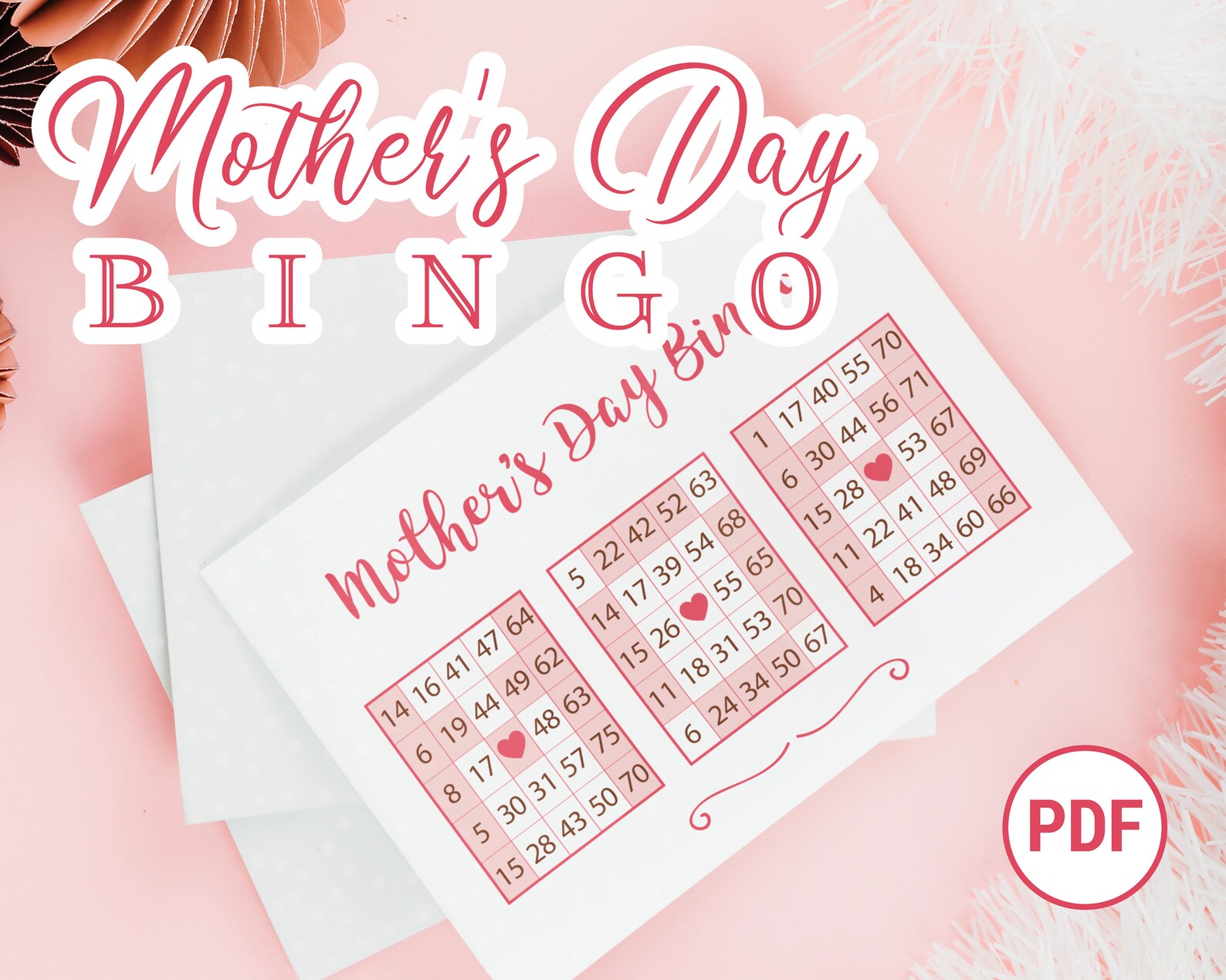 Mother's Day Bingo Pink Printable Cards 100 | 75-ball Bingo Numbered ...