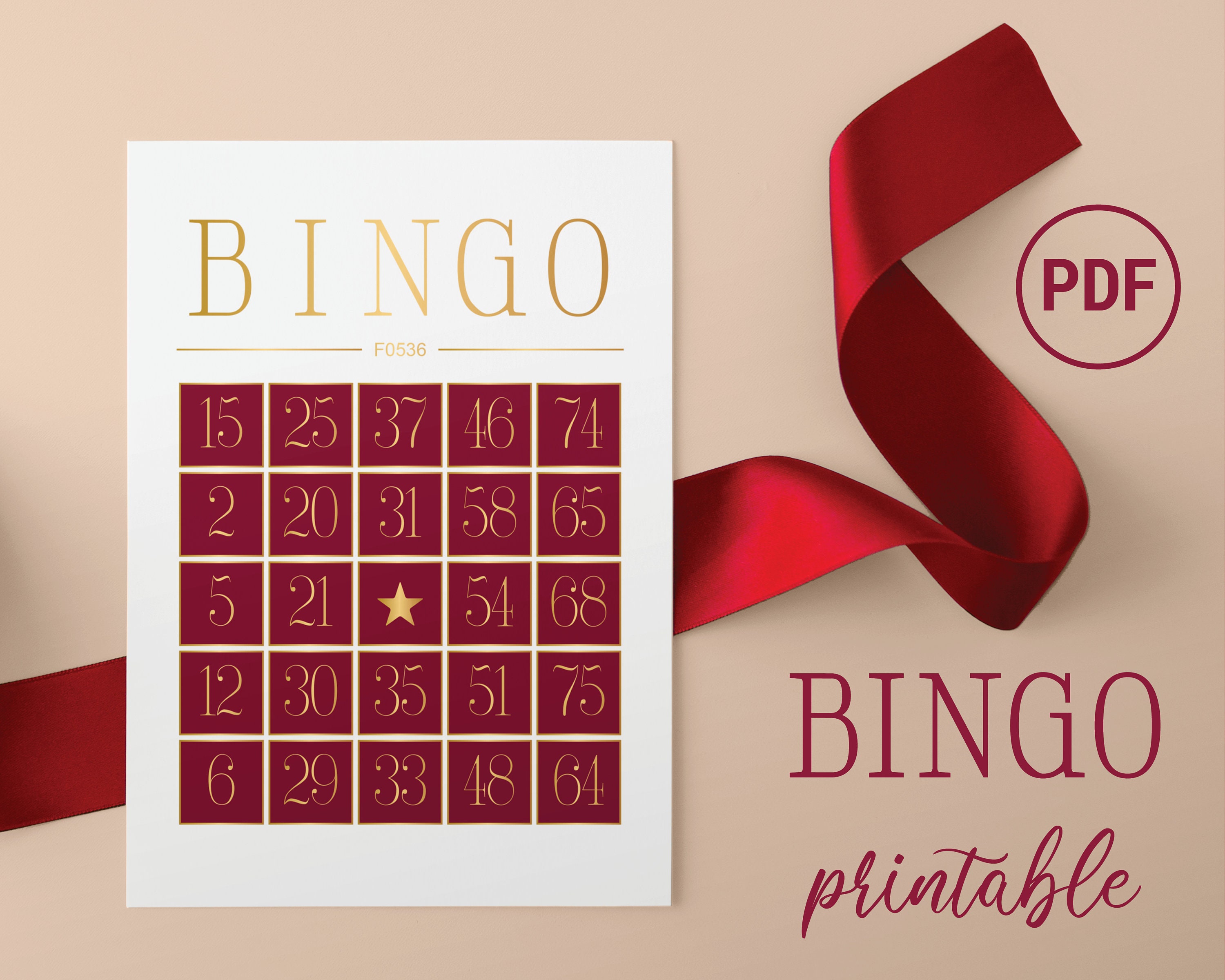 Burgundy Bingo Printable Cards 1000 | 75-ball Bingo Numbered Cards ...