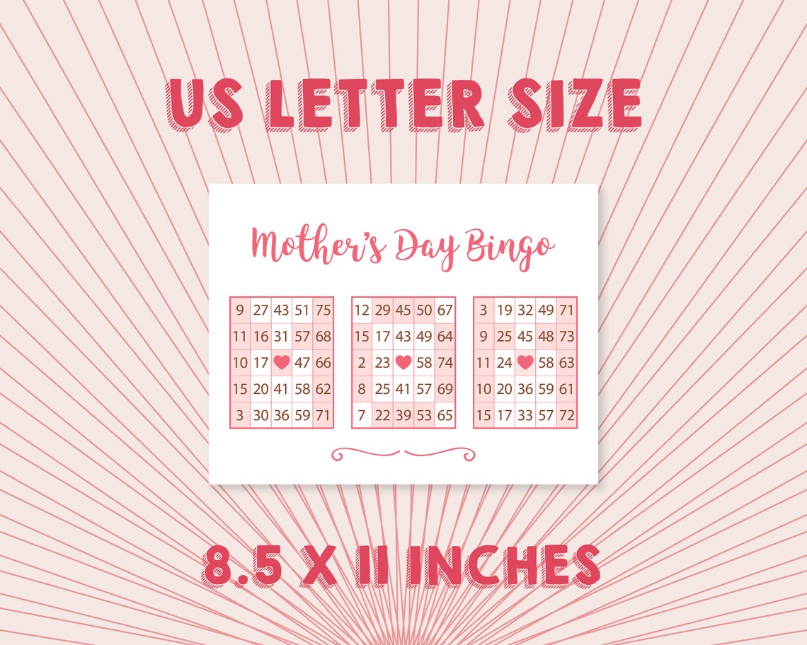 Mother's Day Bingo Pink Printable Cards 100 | 75-ball Bingo Numbered ...
