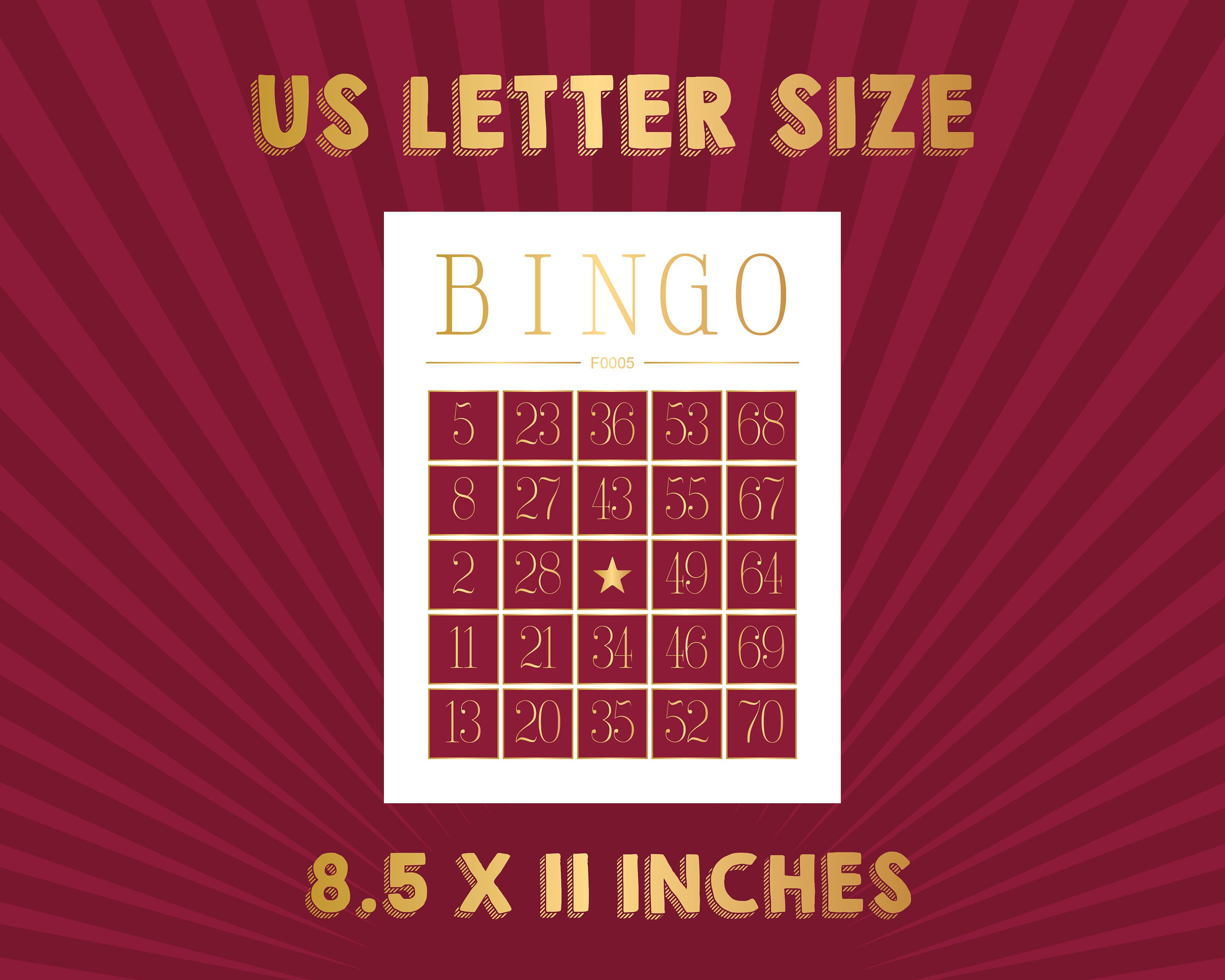 Burgundy Bingo Printable Cards 1000 | 75-ball Bingo Numbered Cards ...