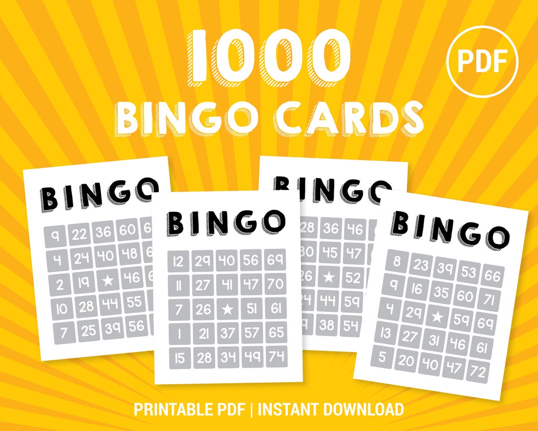 Bingo Printable Cards 1000 | 75-ball Bingo Numbered Cards | Printable ...
