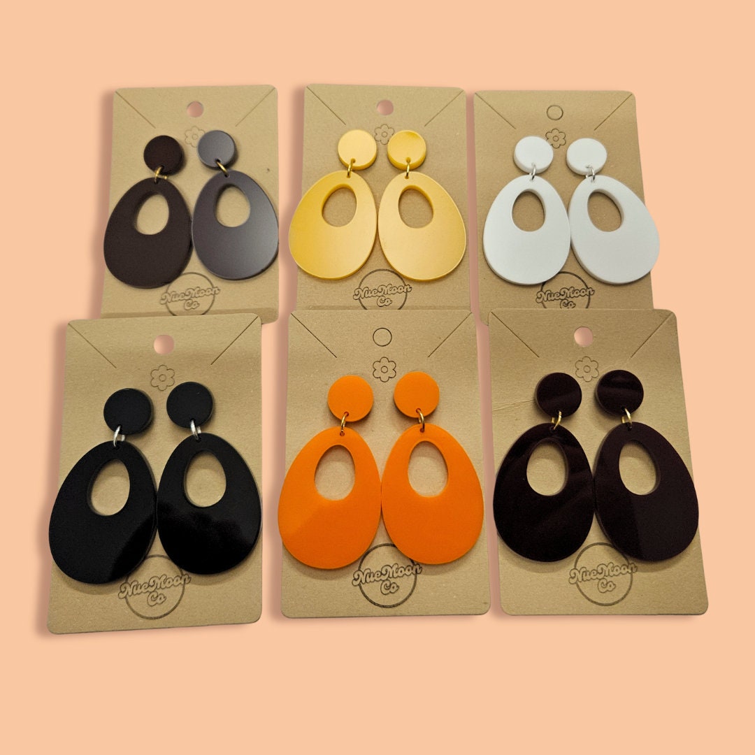 Drop Hoop Earrings, 50s 60s Style Mod Hoops Retro Groovy White Earrings ...