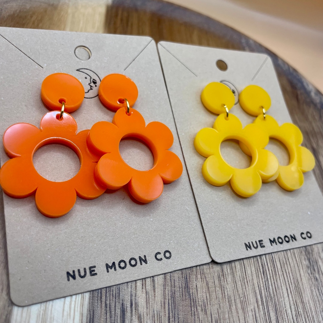 Flower Earrings Orange 60's Earrings 70's Yellow Retro Earrings Groovy ...