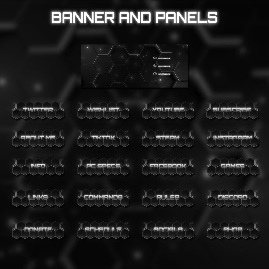 3D Dark Animated Twitch Package Black and White Hexagon, Twitch Overlay, Banner, Alert - Stream ...