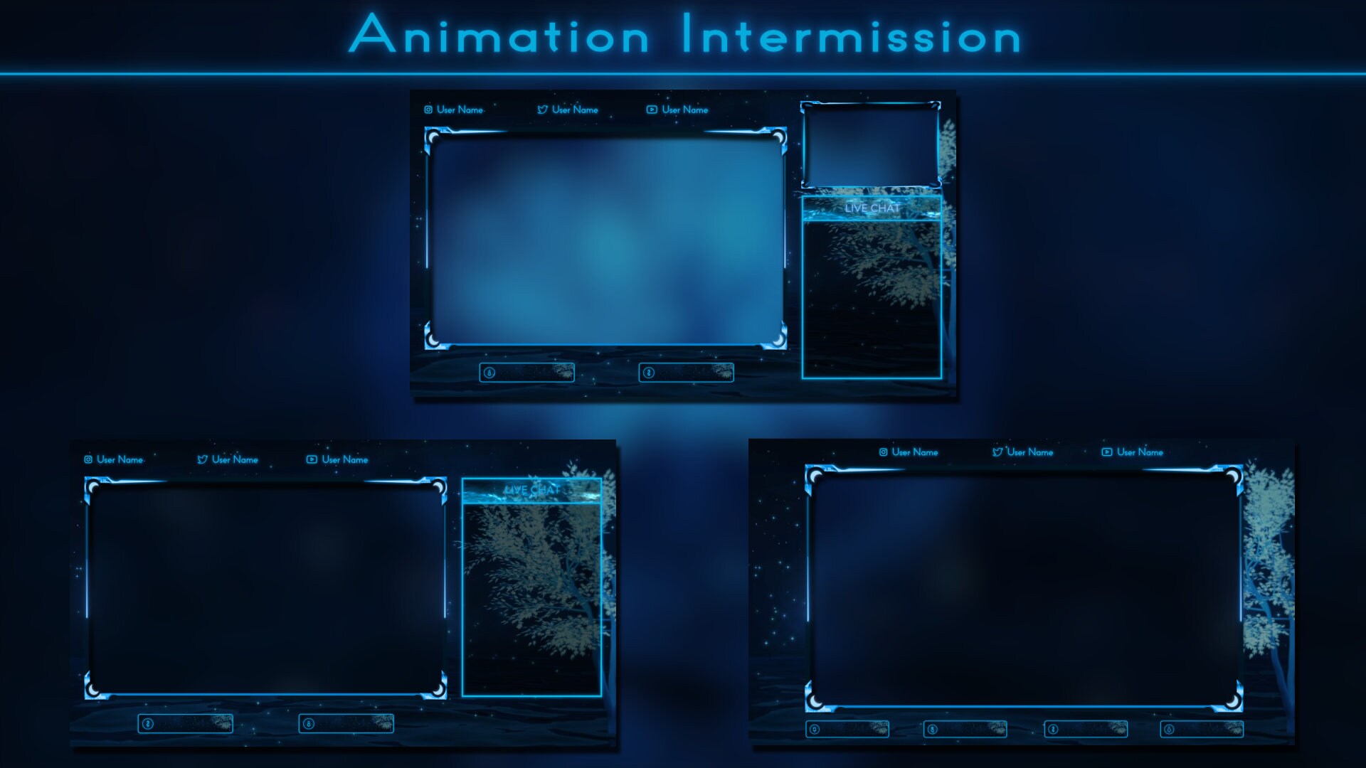 3D Animated Twitch Package Blue Night Ocean, Twitch Overlay, Banner ...