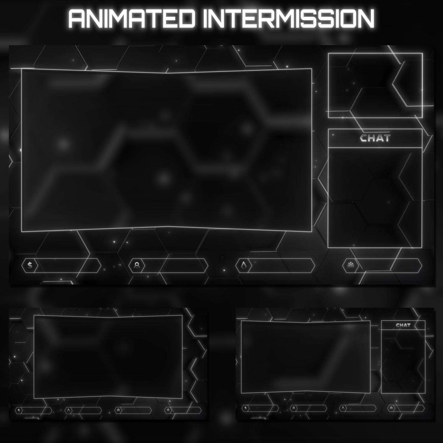3D Dark Animated Twitch Package Black and White Hexagon, Twitch Overlay ...
