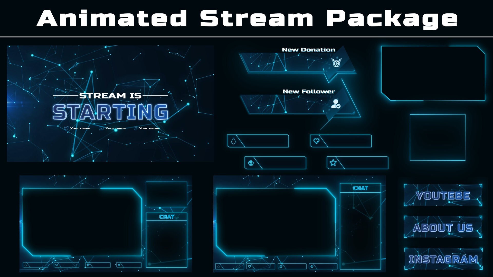 Animated Twitch Package Space Aqua Molecules - Animated Twitch Overlay ...