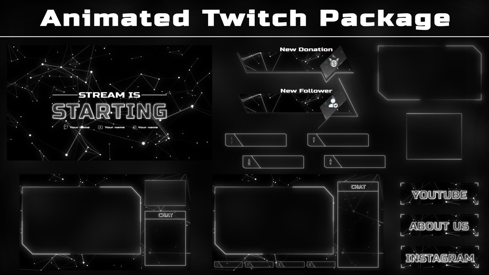 Animated Twitch Overlay Package - Black&white Molecules Animated Stream ...