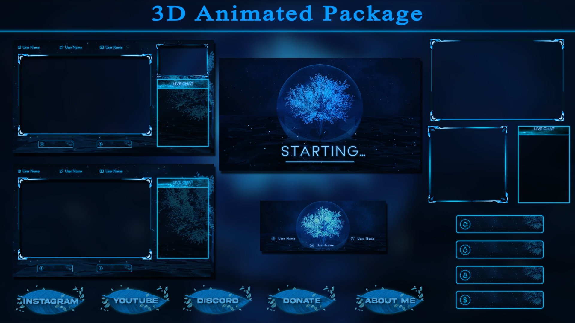 3D Animated Twitch Package Blue Night Ocean, Twitch Overlay, Banner ...