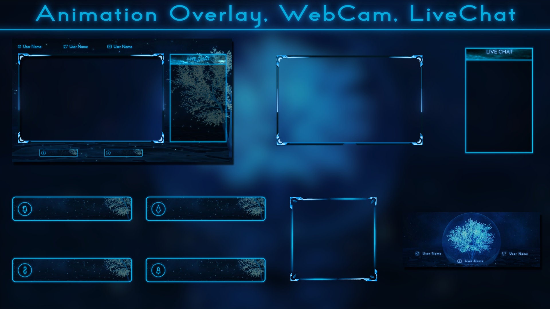 3D Animated Twitch Package Blue Night Ocean, Twitch Overlay, Banner ...