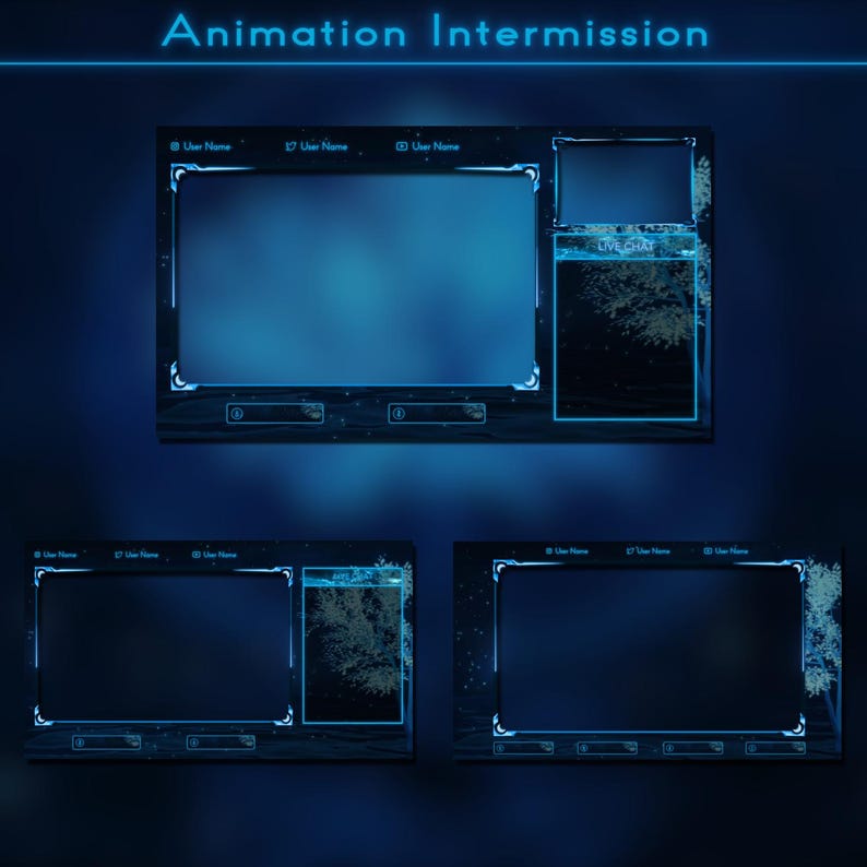 3D Animated Twitch Package Blue Night Ocean, Twitch Overlay, Banner ...