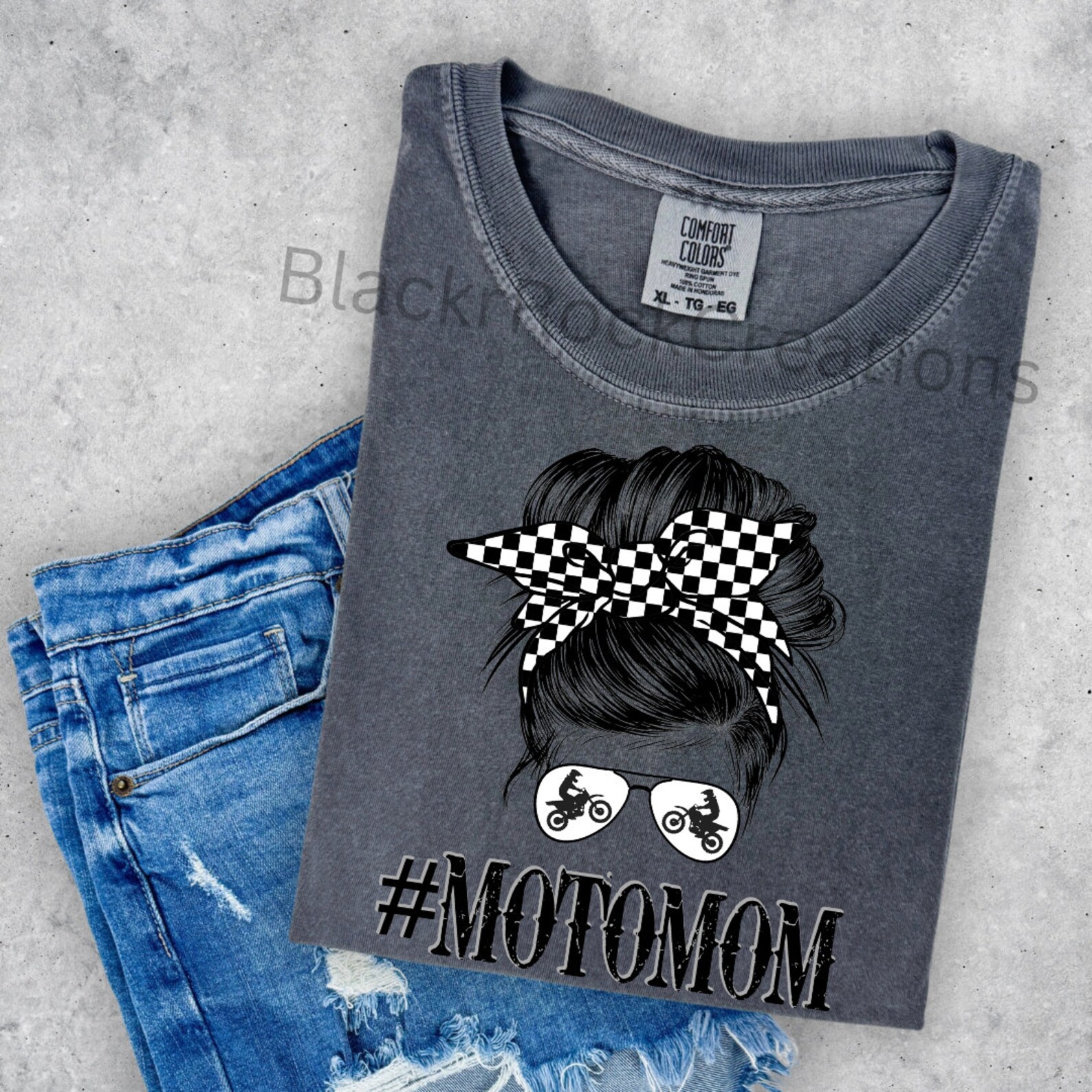 Moto Mom Messy Bun Comfort Colors Tshirt, Women’s Mama Racing Shirt ...