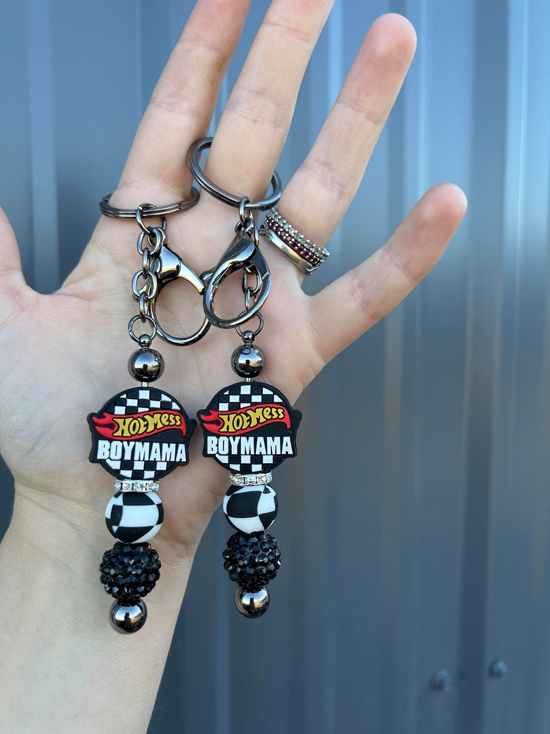 Hot Mess Boy Mama Keychain, Beaded Mom Keychain, Checkered Mama Key - Etsy