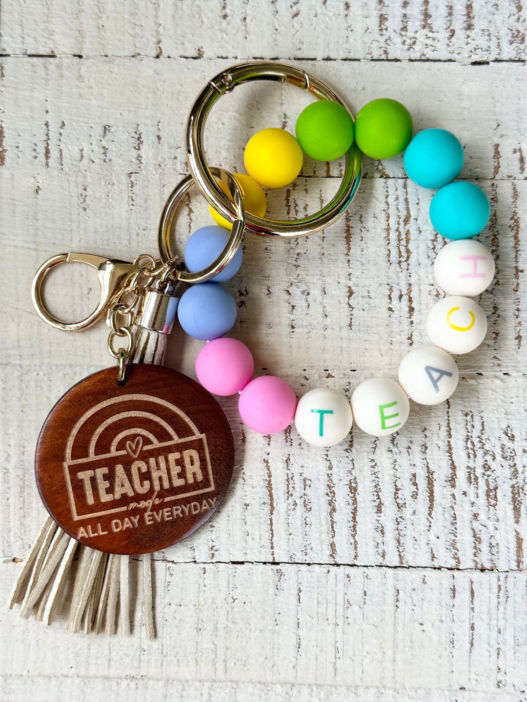 Teacher Appreciation Keychain, Beaded Bangle, Rainbow Keychain, Teacher ...