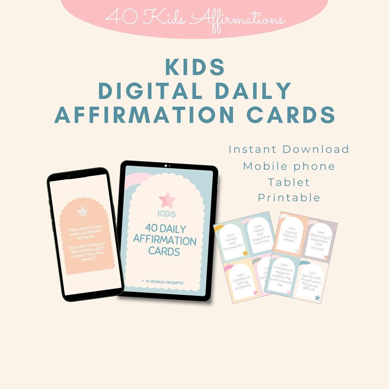 40 Affirmation Cards for Kids Printable, Children's Positive ...
