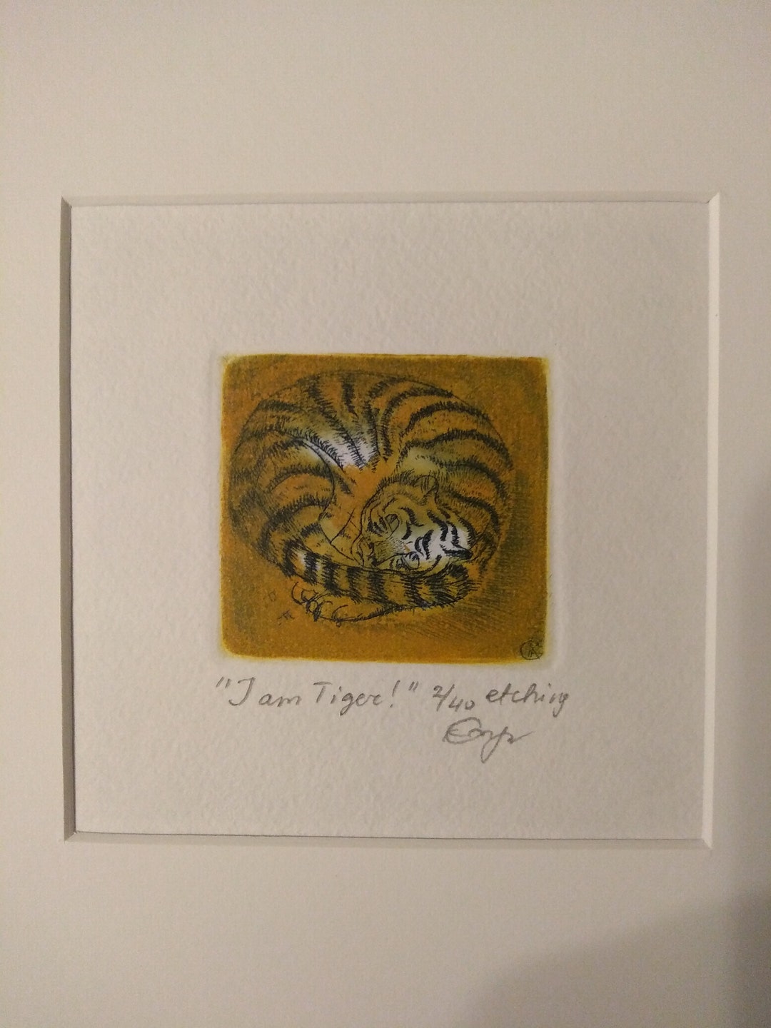 I Am Tiger Etching, Small Art, Fine Art, Tiger, Year of Tiger, Horoscop ...