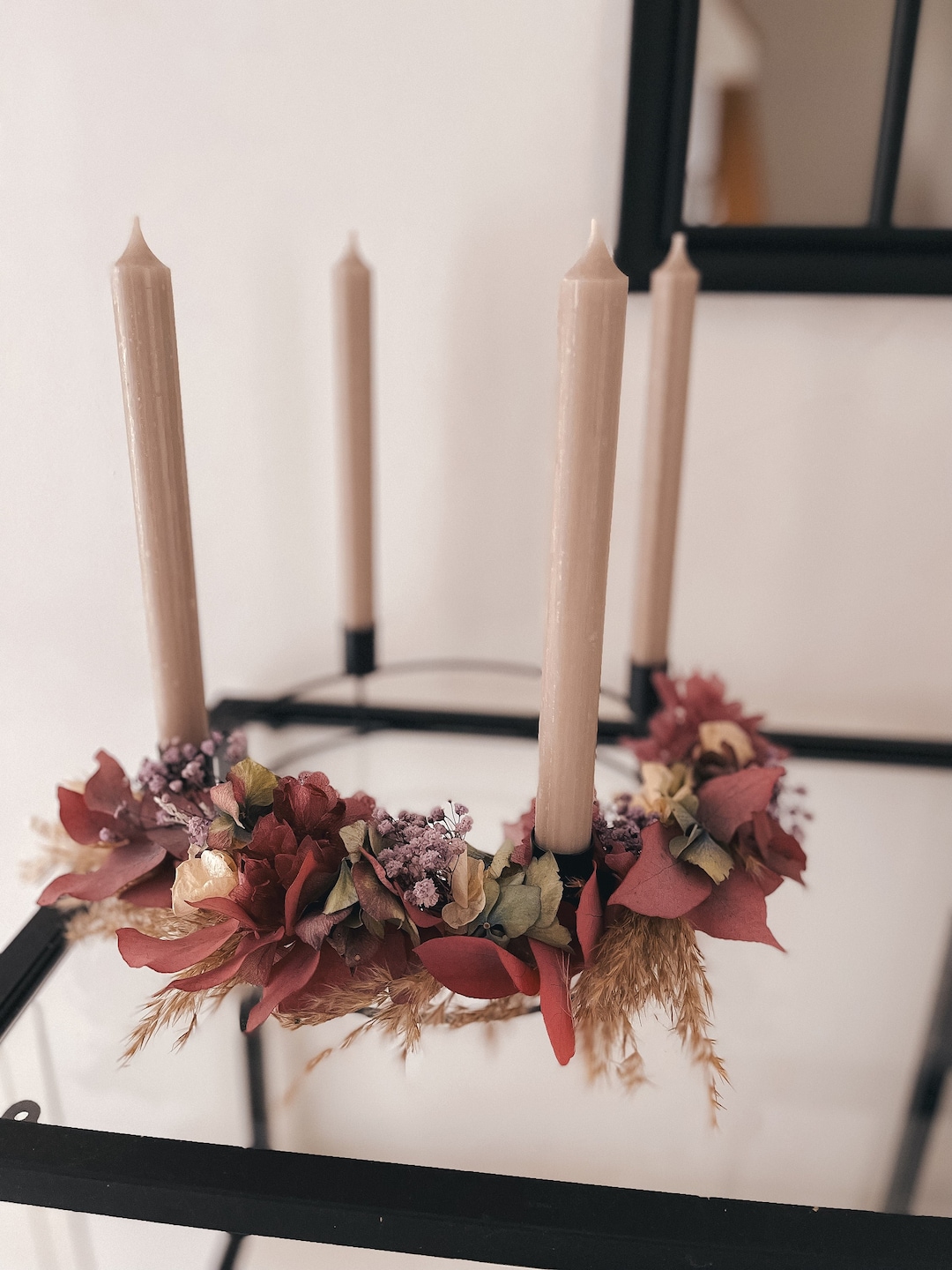 Advent Wreath Metal Advent Wreath With Dried Flowers and - Etsy