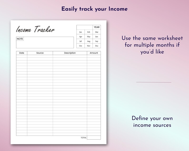 Income Tracker Printable Personal Finance Management US - Etsy