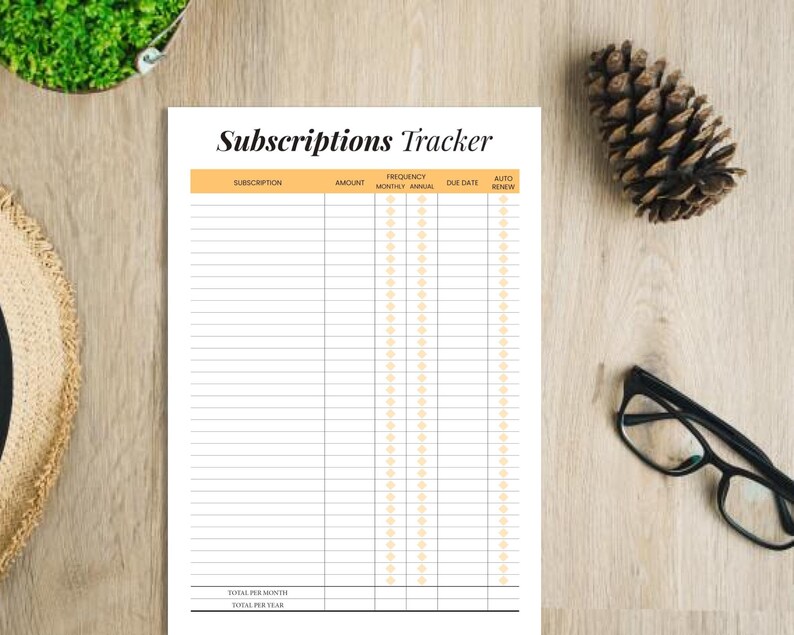 Monthly Subscriptions Tracker Template, Printable Annual Membership ...