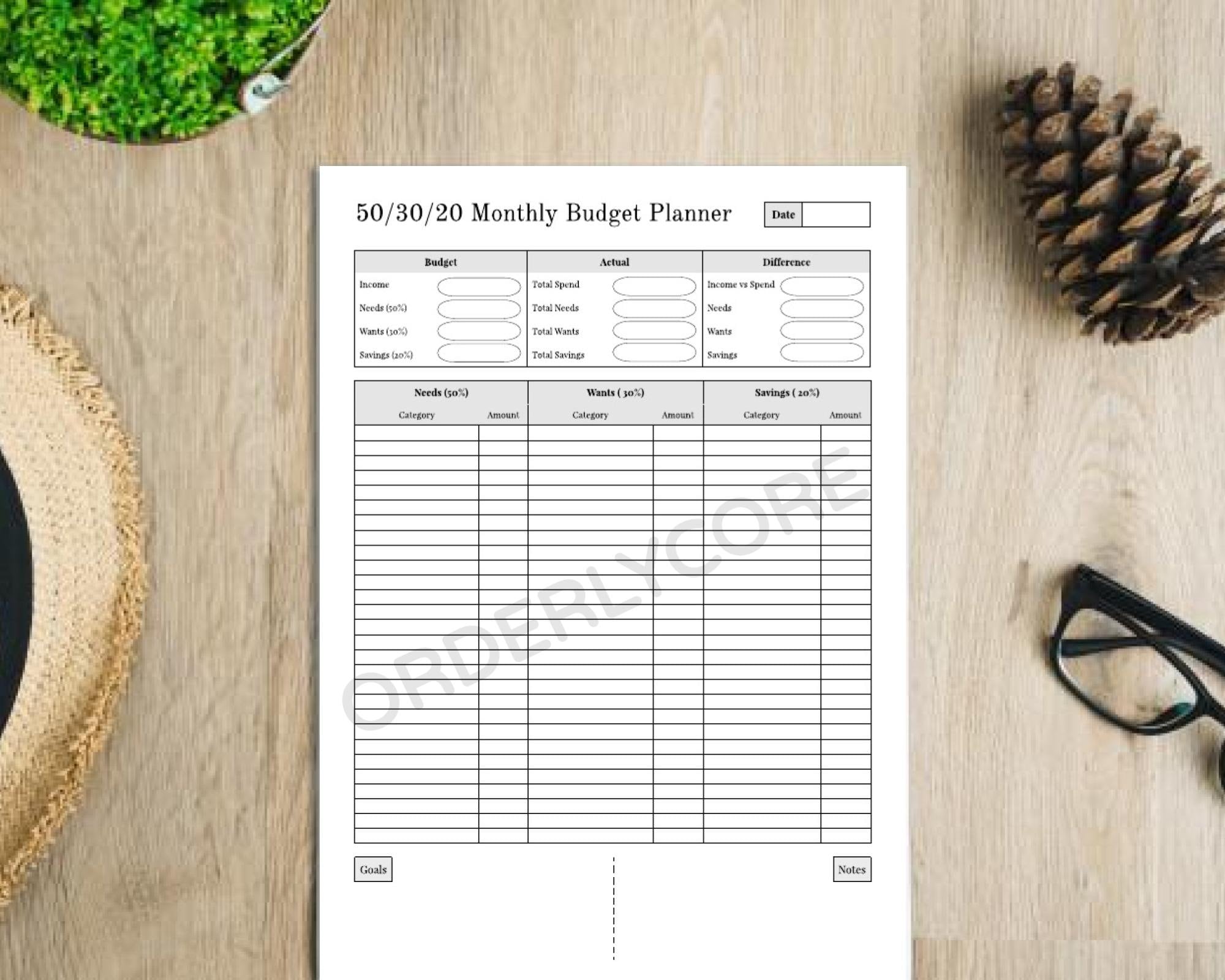 50/30/20 Rule Monthly Budget Planner, Financial Freedom Print Out ...