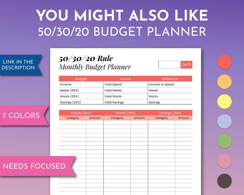 70 20 10 Budgeting Rule Planner Worksheet Printable Personal Etsy