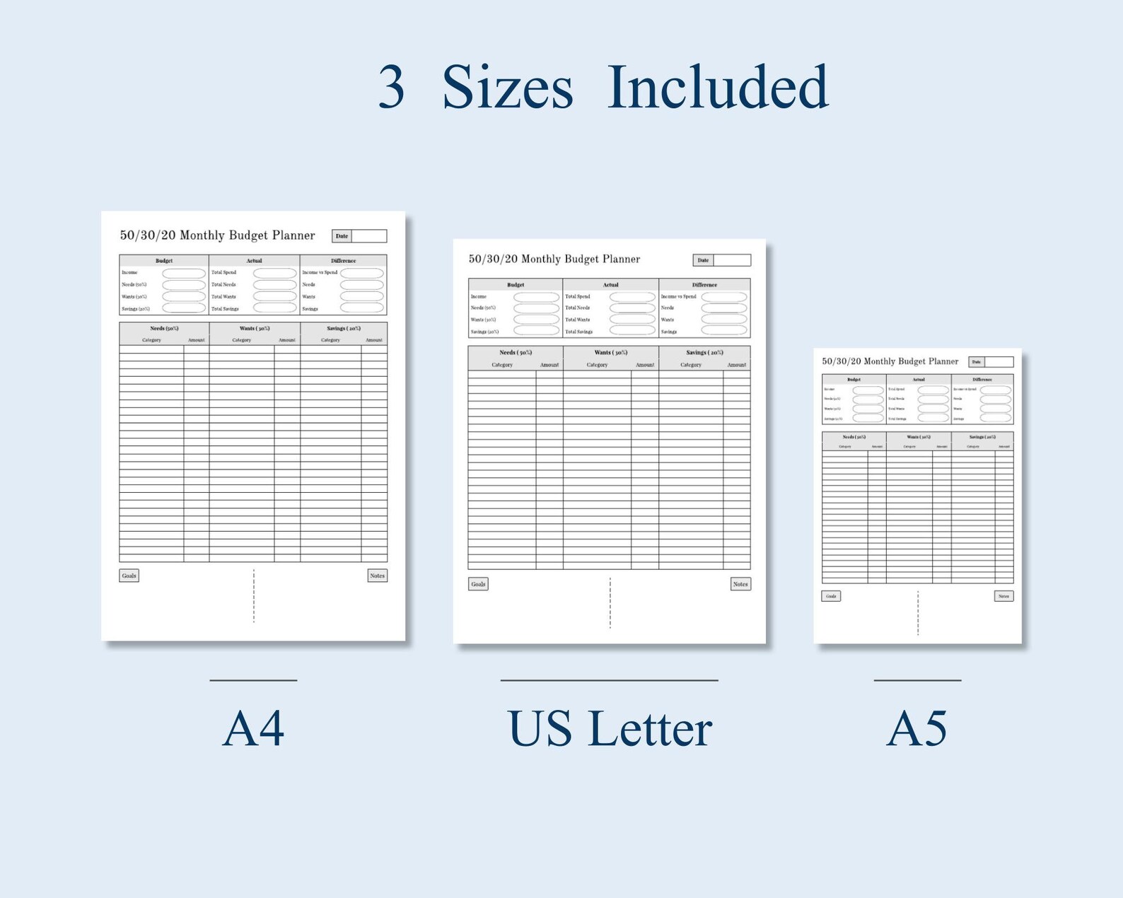 50/30/20 Rule Monthly Budget Planner, Financial Freedom Print Out ...