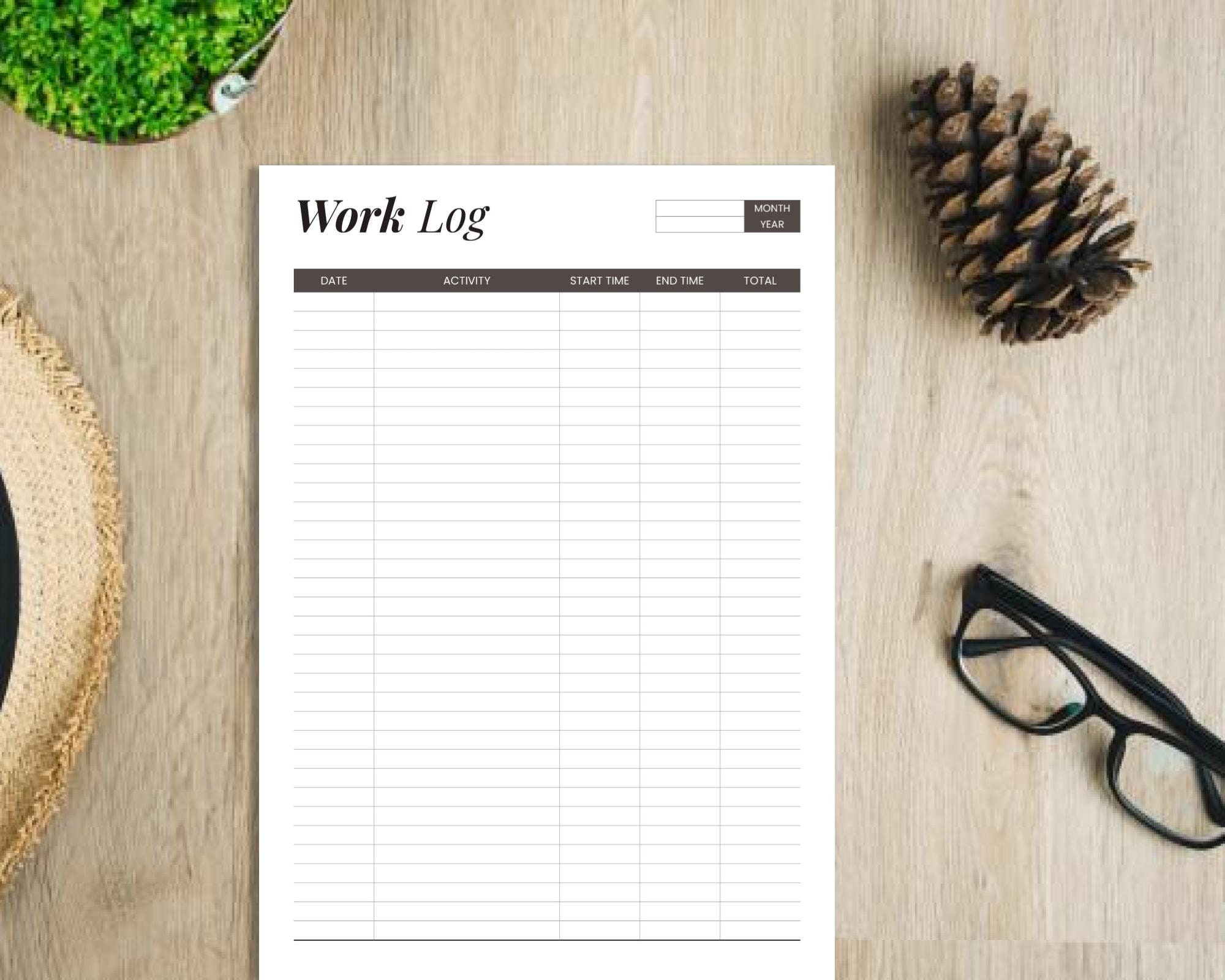 Work Log Printable, Time Tracker Template, Time Spent Working Log ...