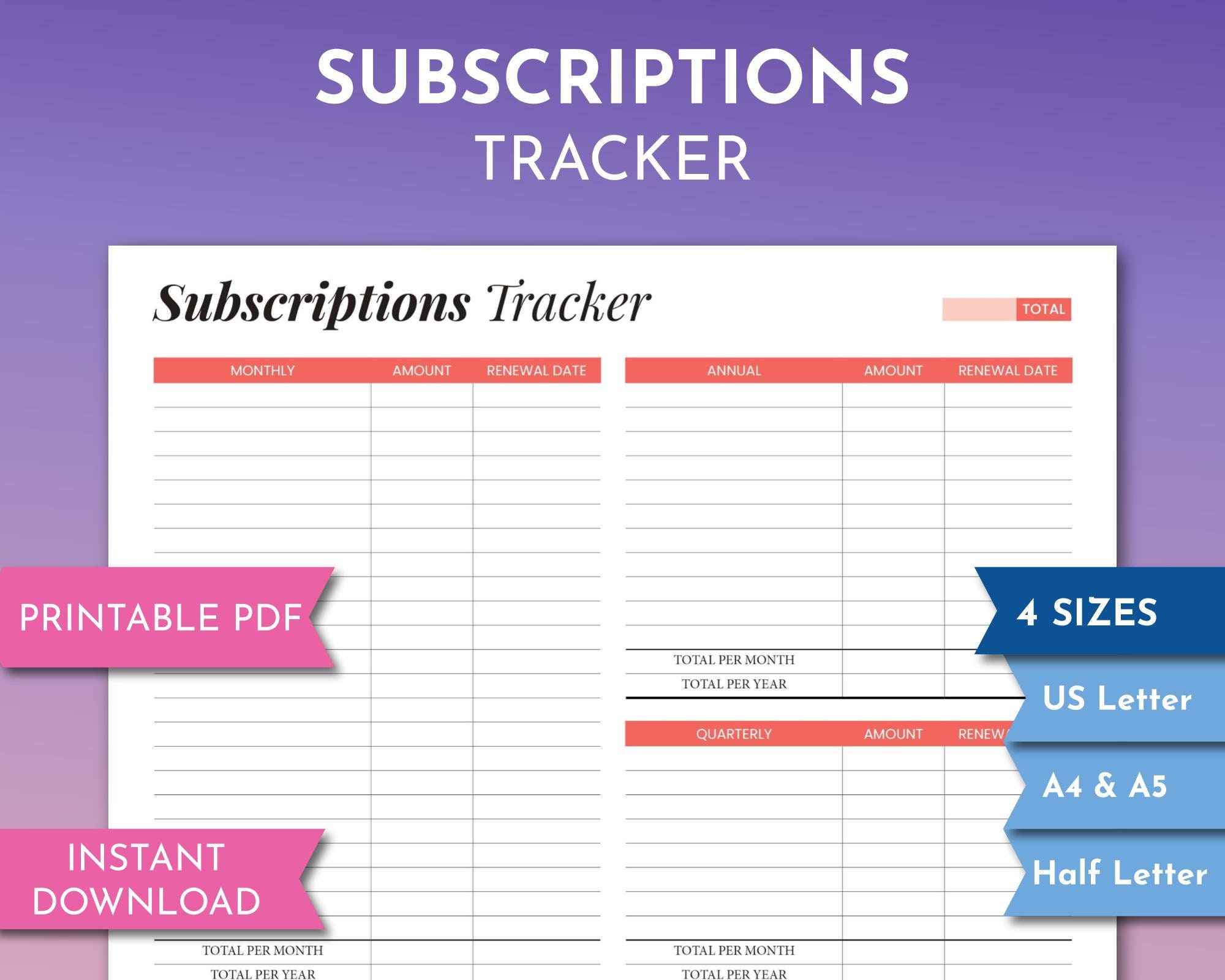 Multiple Types Membership Tracker Monthly Subscription - Etsy