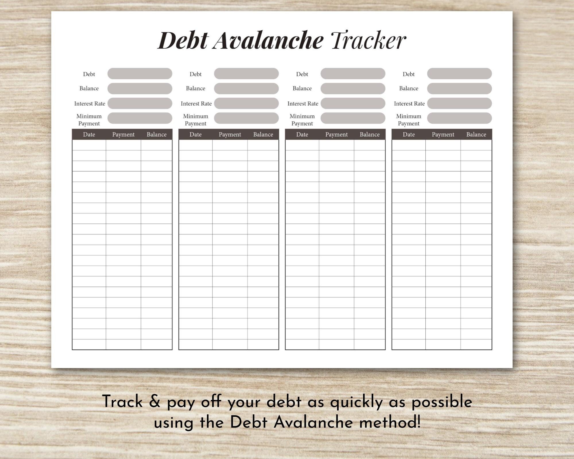 Debt Avalanche Budgeting Worksheet, Loan Repayment Tracker, Financial ...