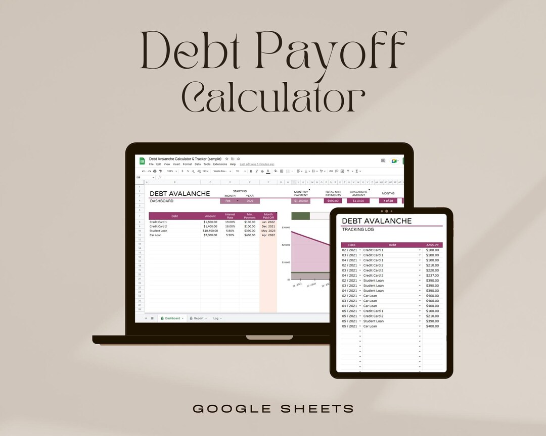 Debt Payoff Planner, Google Sheets Spreadsheet, Instant Download Loan ...