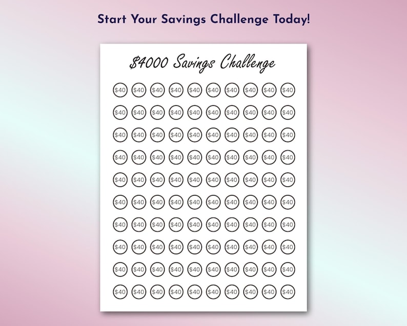 4000 Savings Challenge Printable, Minimalist Savings PDF Template, 4k ...