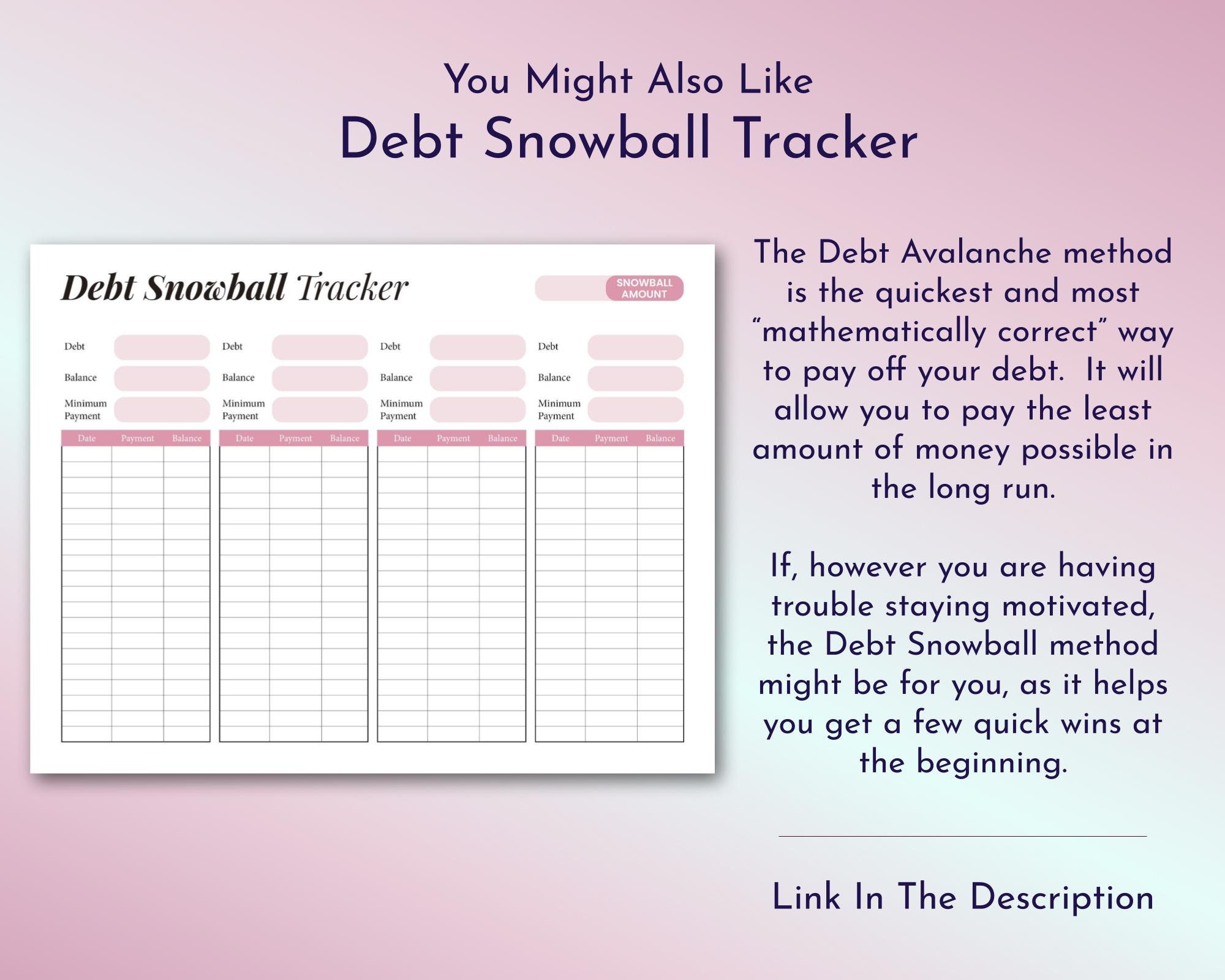 Debt Avalanche Tracker Printable, Money Planner PDF, Colorful ...