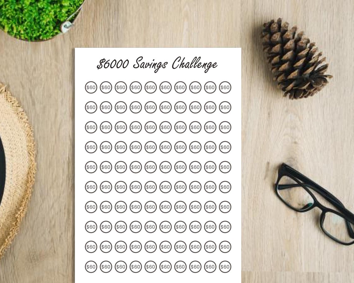 6000 Savings Challenge Printable, Minimalist Savings PDF Template, 6k ...