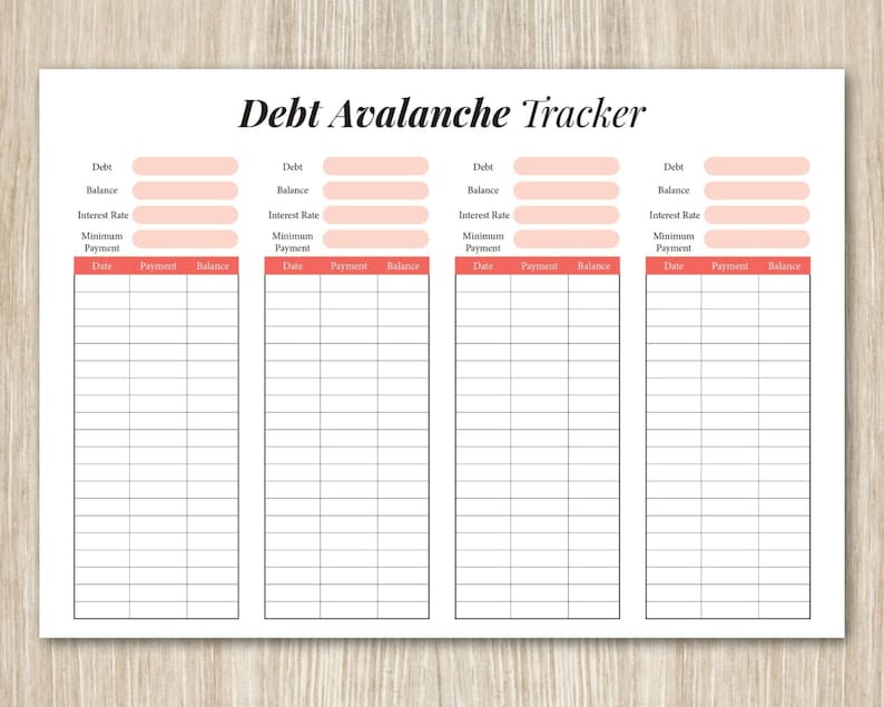 Debt Avalanche Tracker Printable, Money Planner PDF, Colorful ...