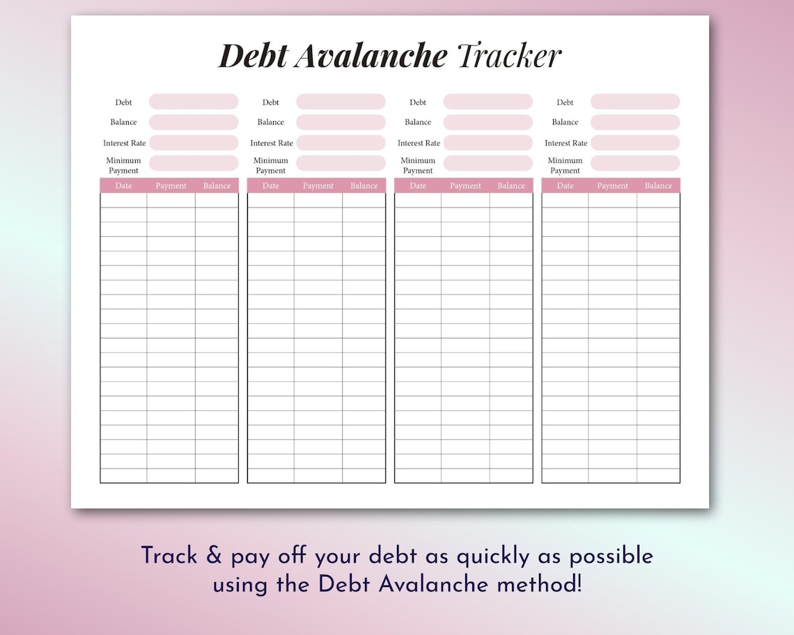 Debt Avalanche Tracker Printable, Money Planner PDF, Colorful ...