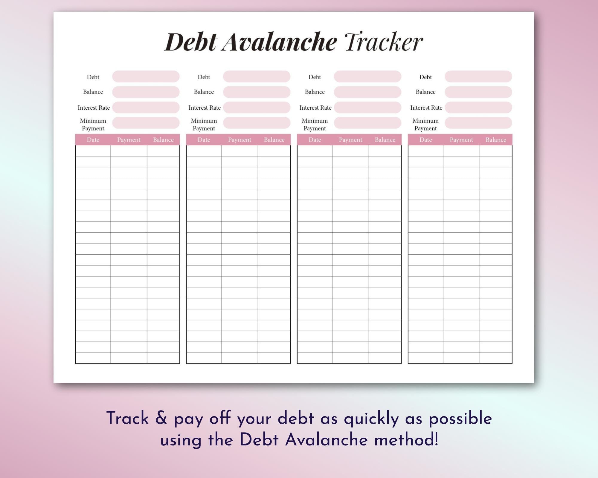 Debt Avalanche Tracker Printable, Money Planner PDF, Colorful ...