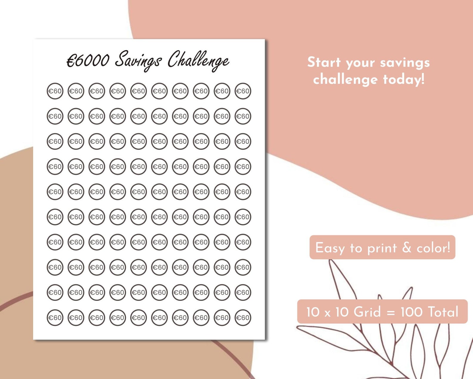 6000 Euro Savings Challenge Printable, Minimalist Savings Tracker PDF ...