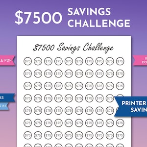 7.5k Savings Challenge Printable, 7500 Dollars Financial Goal Worksheet ...