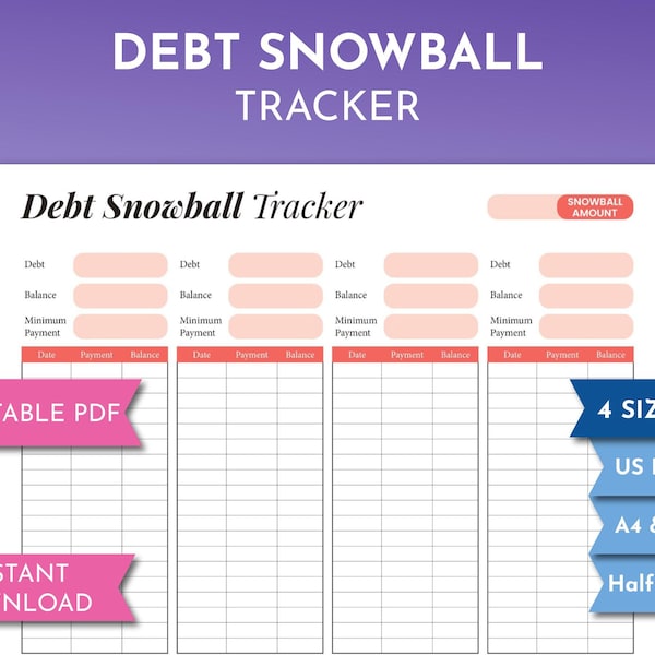 Debt Avalanche Tracker Printable, Money Planner PDF, Colorful ...