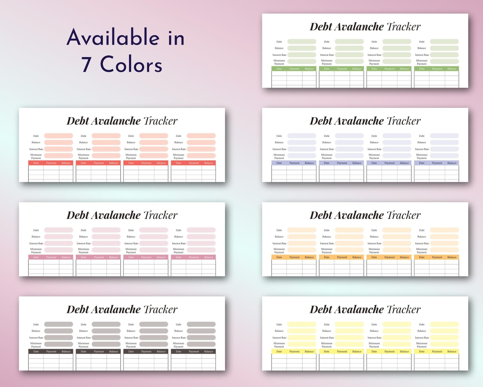 Debt Avalanche Tracker Printable, Money Planner PDF, Colorful ...