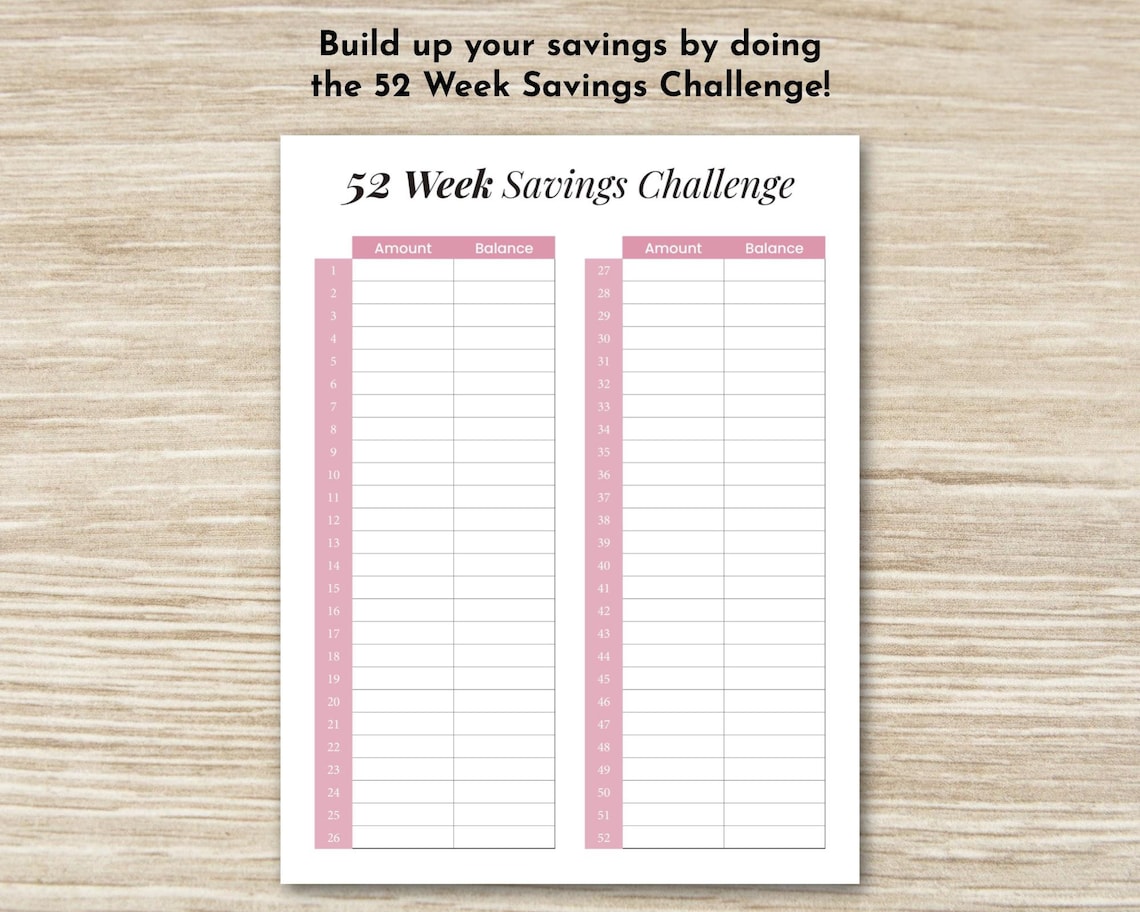 52 Week Savings Challenge Custom Template Printable PDF - Etsy