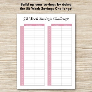 52 Week Savings Challenge, Custom Template Printable PDF, Minimalist ...
