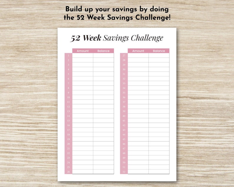 52 Week Savings Challenge, Custom Template Printable PDF, Minimalist ...