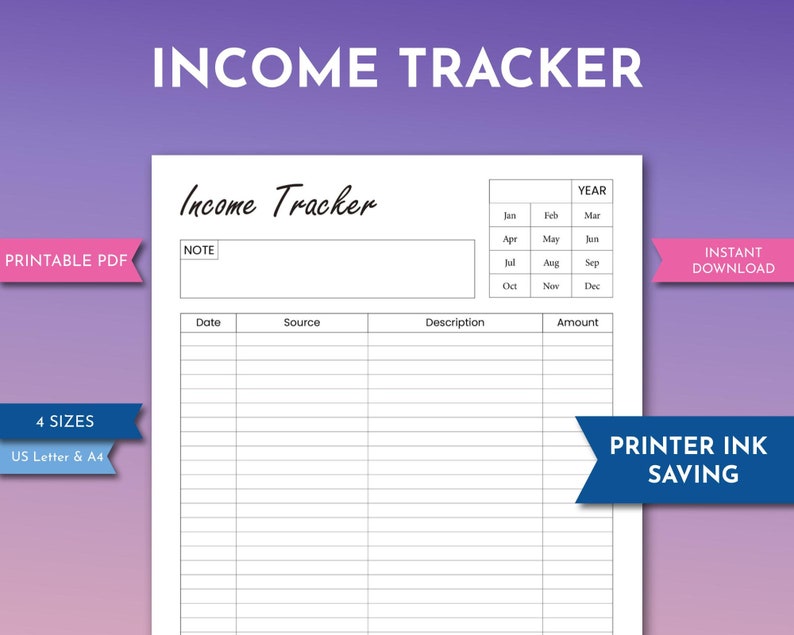 Income Tracker Printable Personal Finance Management US - Etsy