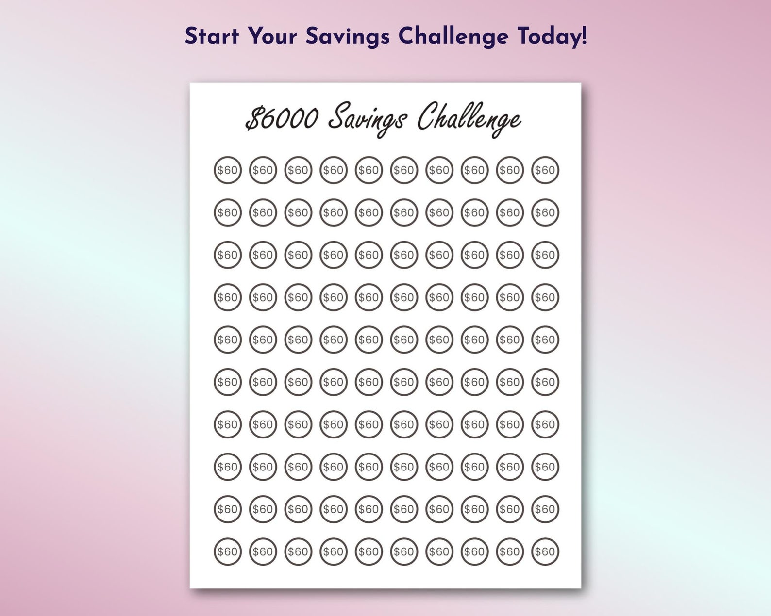 6000 Savings Challenge Printable, Minimalist Savings PDF Template, 6k ...