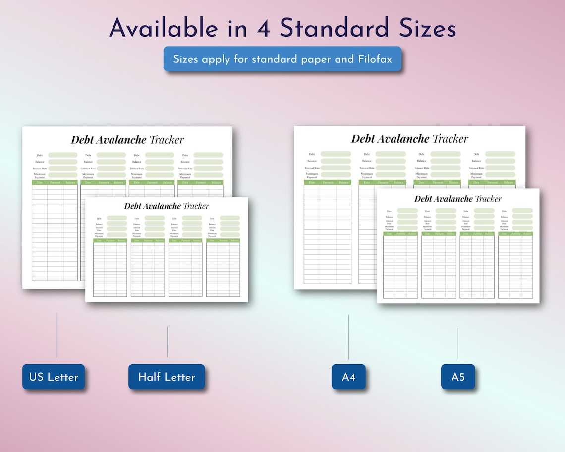 Debt Avalanche Tracker Printable, Money Planner PDF, Colorful ...