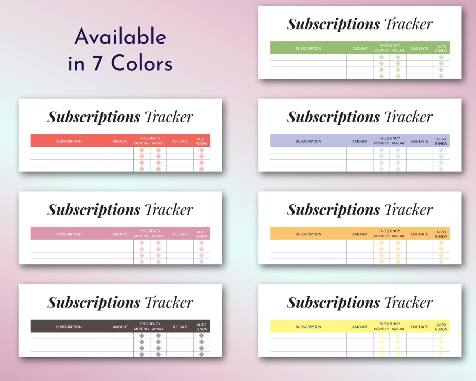 Monthly Subscriptions Tracker Template, Printable Annual Membership ...