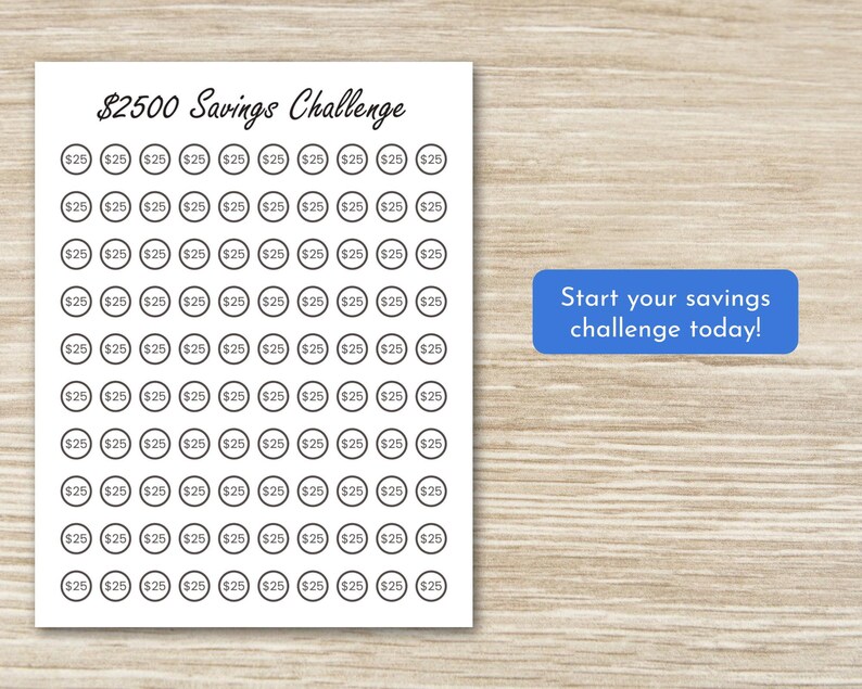 2500 Savings Challenge Printable, Minimalist Savings PDF Template, 2.5k ...